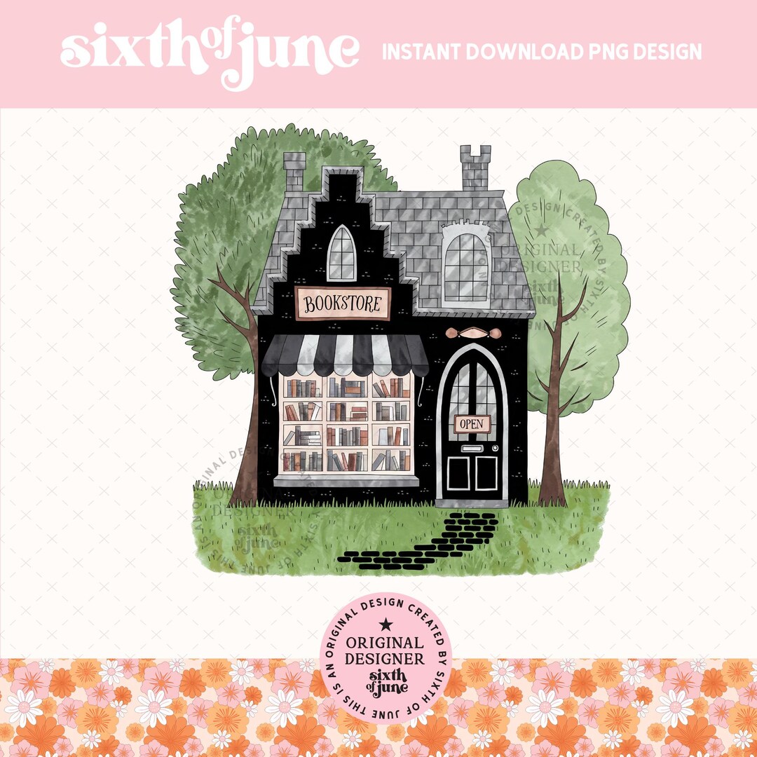 Trendy Gothic Bookshop Clipart, Cute Book Lover PNG Illustration ...