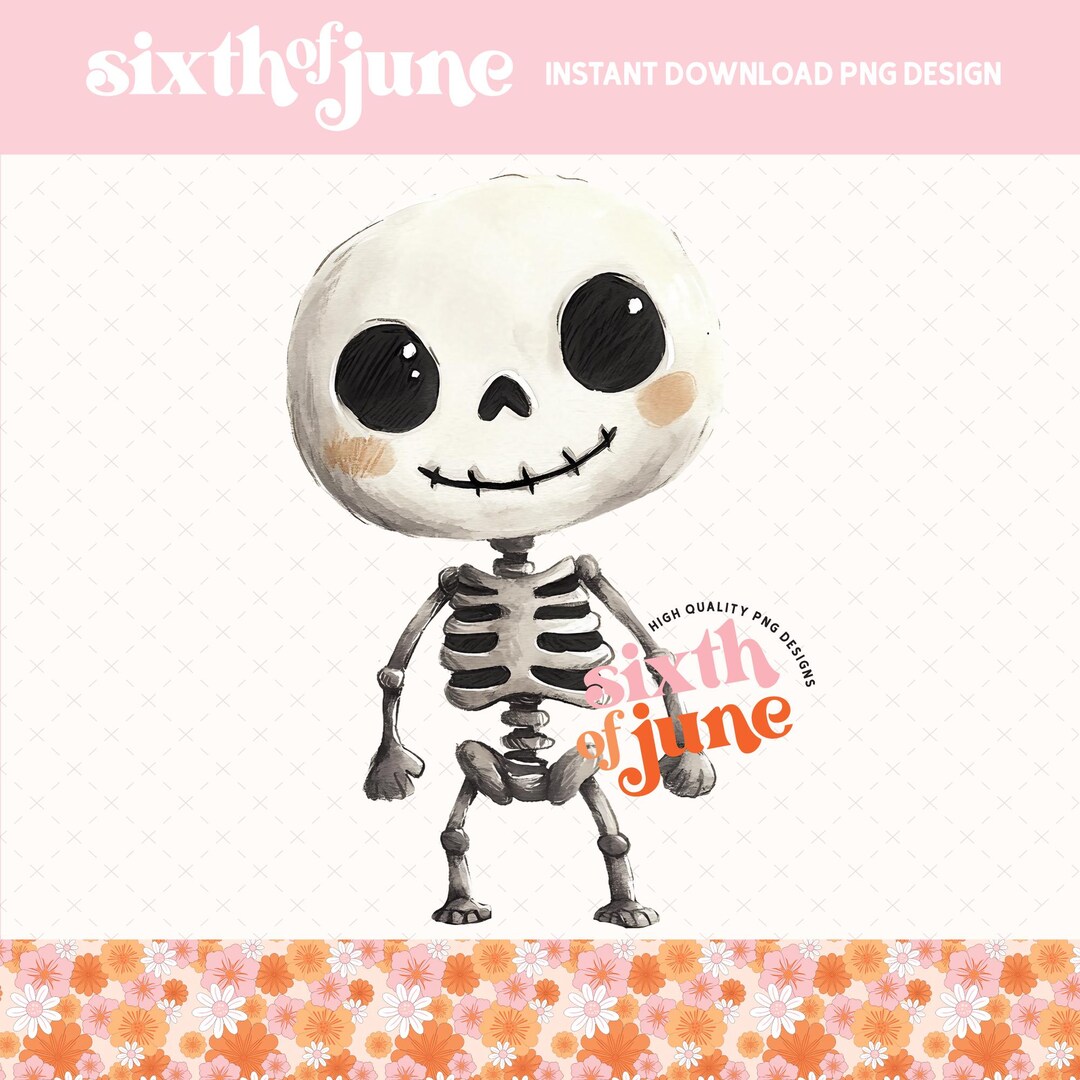Cute Skeleton PNG Design, Halloween Sublimation Graphic, Smiling ...
