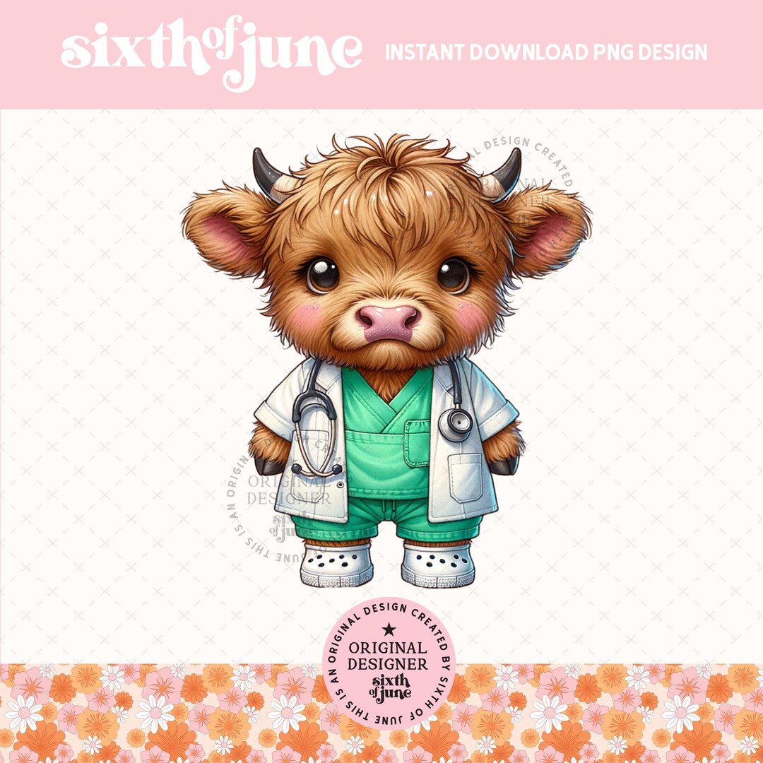 Nurse Highland Cow Png, Nurse Appreciation Clipart, Cute Highland Cow ...