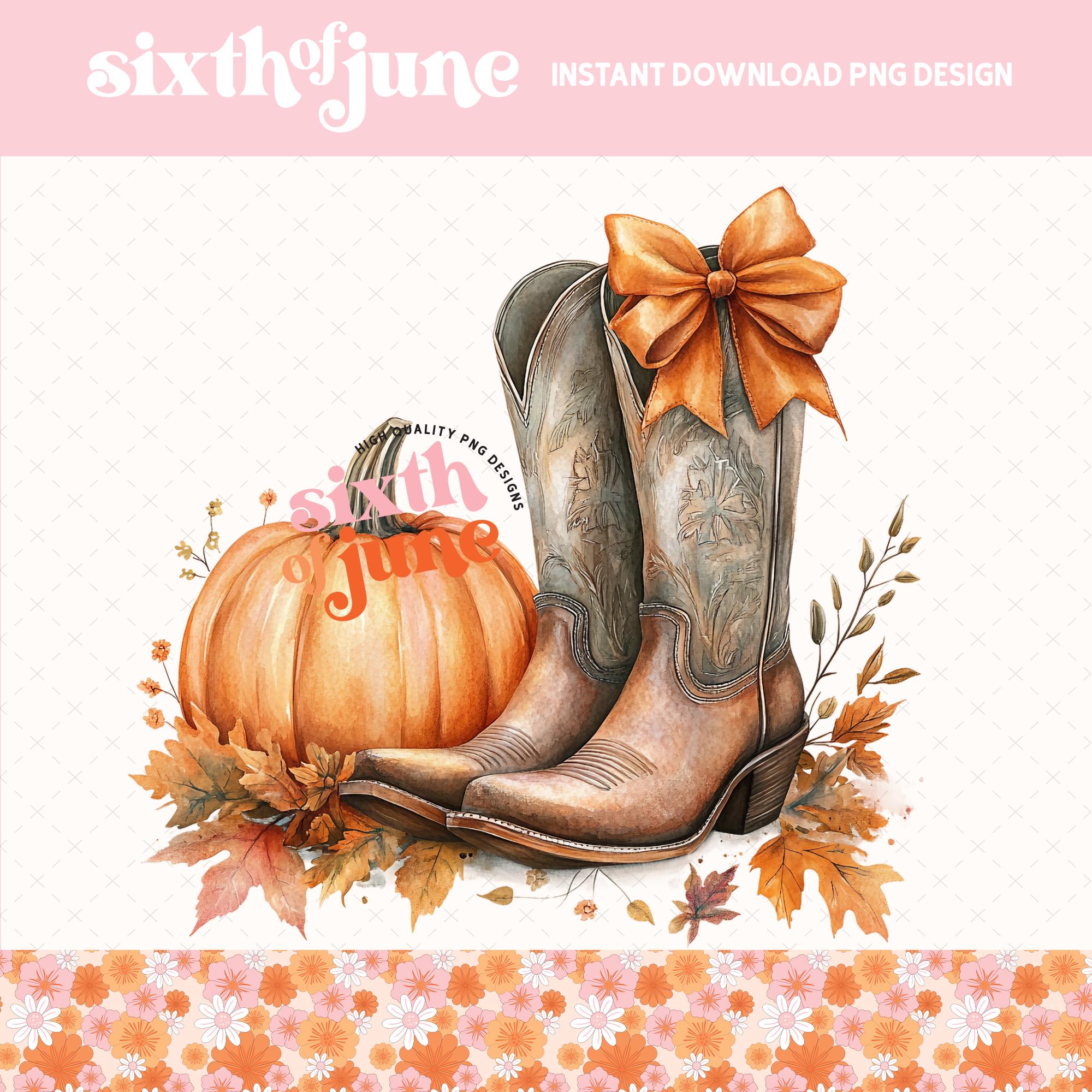 Fall Cowboy Boots With Pumpkin PNG, Autumn Sublimation Design, Western ...