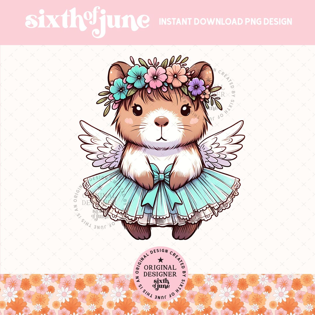 Cute Angel Capybara Sublimation Png Design, Trendy Adorable Baby ...