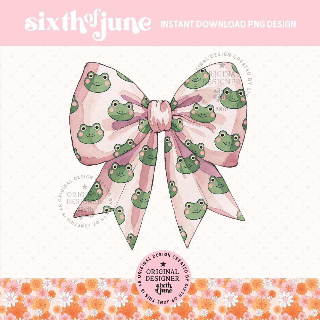 Preppy Frog Coquette Spring Bow PNG Sublimation, Cute Frog Lover Gift ...