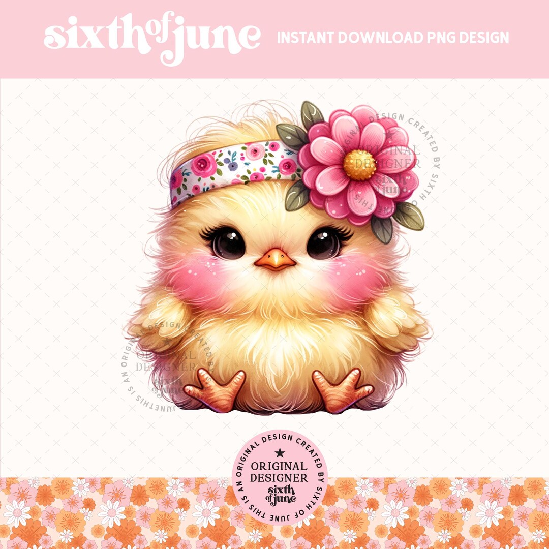 Cute Easter Baby Chick Clipart Png Design, Floral Print Bow, Farm ...