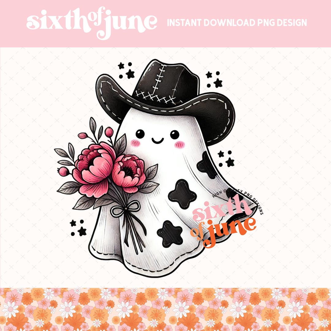 Cute Cowprint Ghost Clipart Png Sublimation Design Halloween Cowboy ...