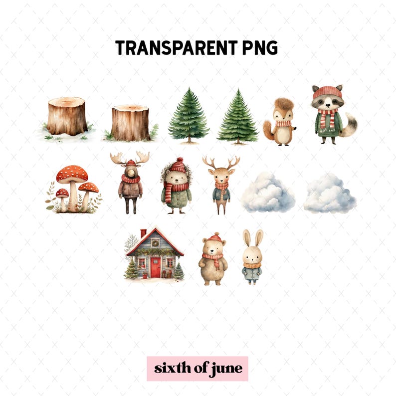 Woodland Animals Christmas Clipart Bundle, Winter Woodland Watercolor ...