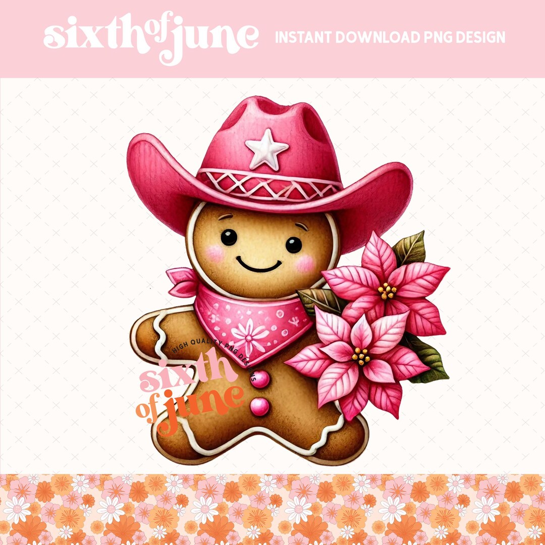Cute Christmas Gingerbread Cowboy Girl, Pink Cowgirl PNG, Festive ...