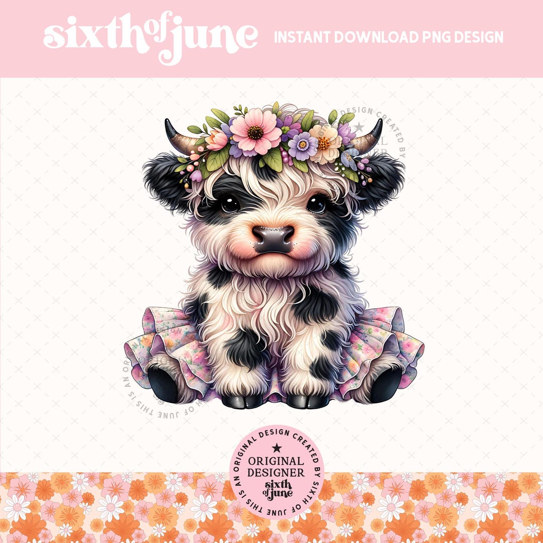 Cute Spring Highland Cow Png, Cow Sublimation Design, Trendy Cow ...