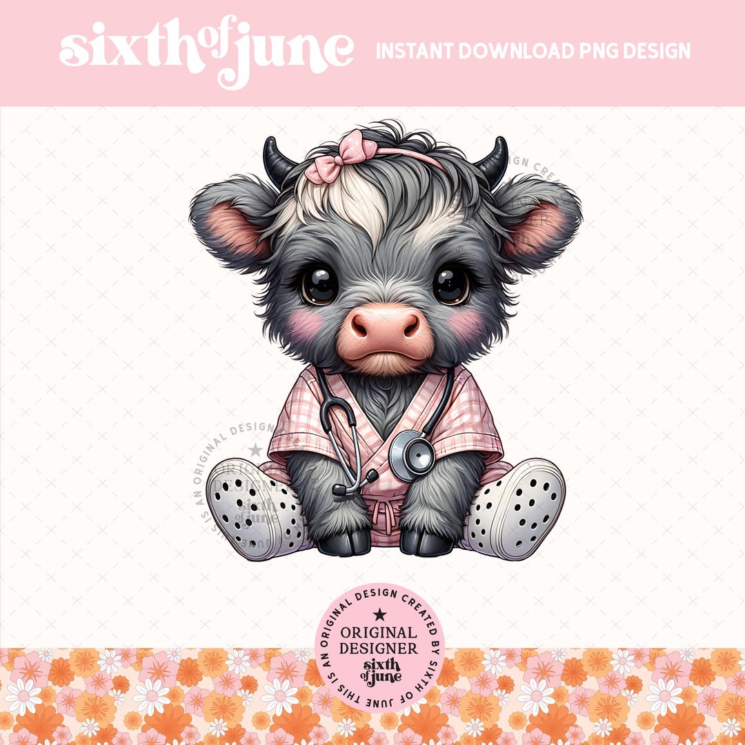 Nurse Highland Cow Png, Nurse Appreciation Clipart, Cute Highland Cow ...