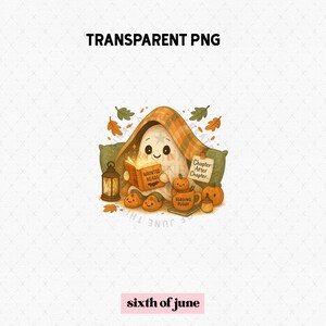 Cute Fall Reading Ghost PNG, Halloween Bookish Sublimation Design, Cozy ...