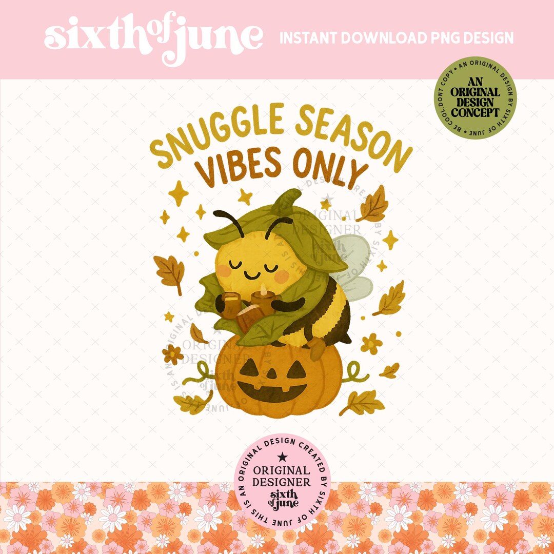Snuggle Season Bee PNG, Fall Cute Bee Clipart, Cozy Pumpkin Digital ...