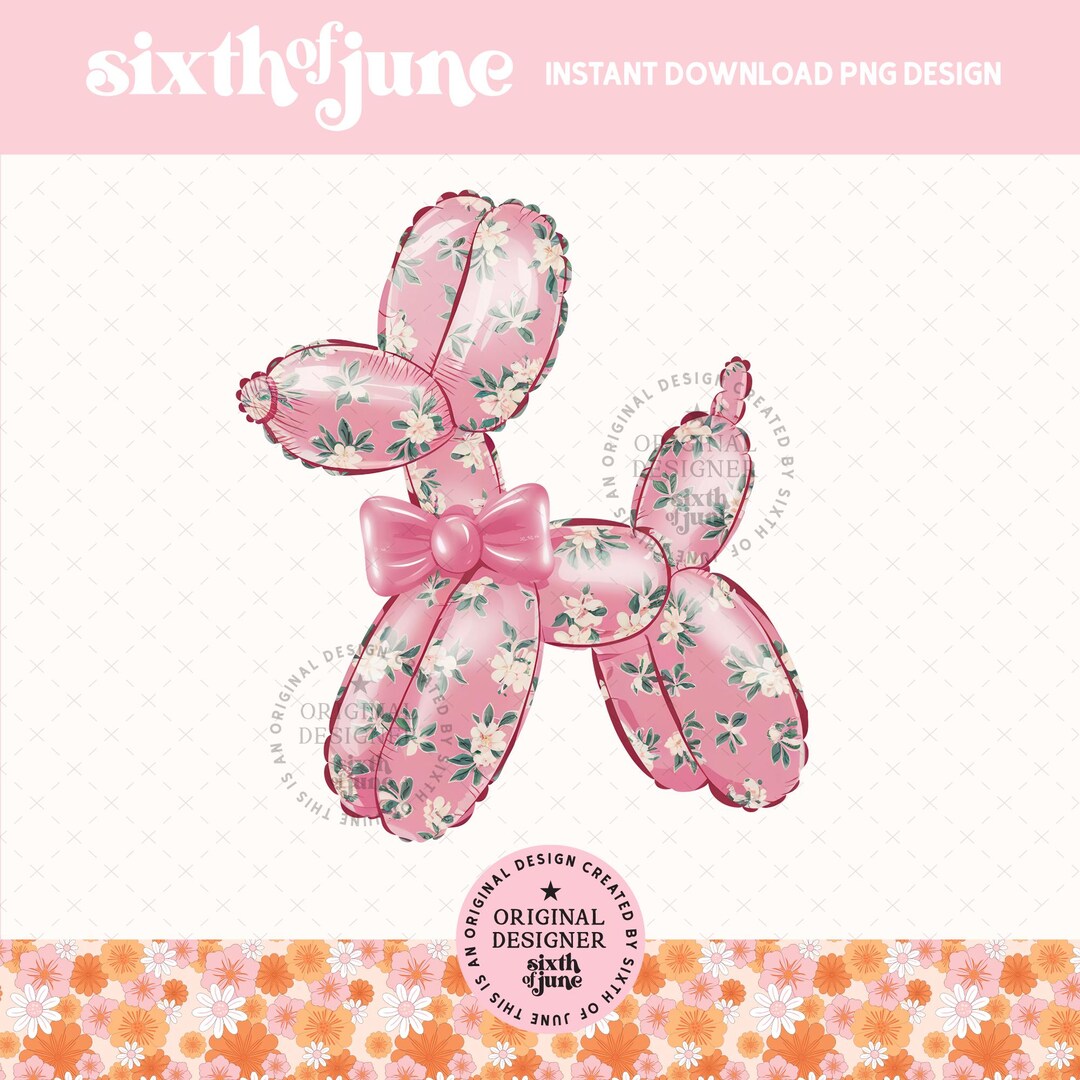 Cute Retro Floral Print Coquette Balloon Dog Png Sublimation Design ...