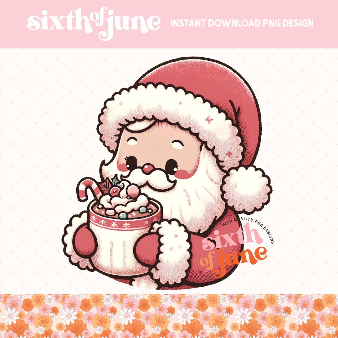 Cute Retro Santa Claus With Hot Cocoa PNG, Adorable Vintage Christmas ...