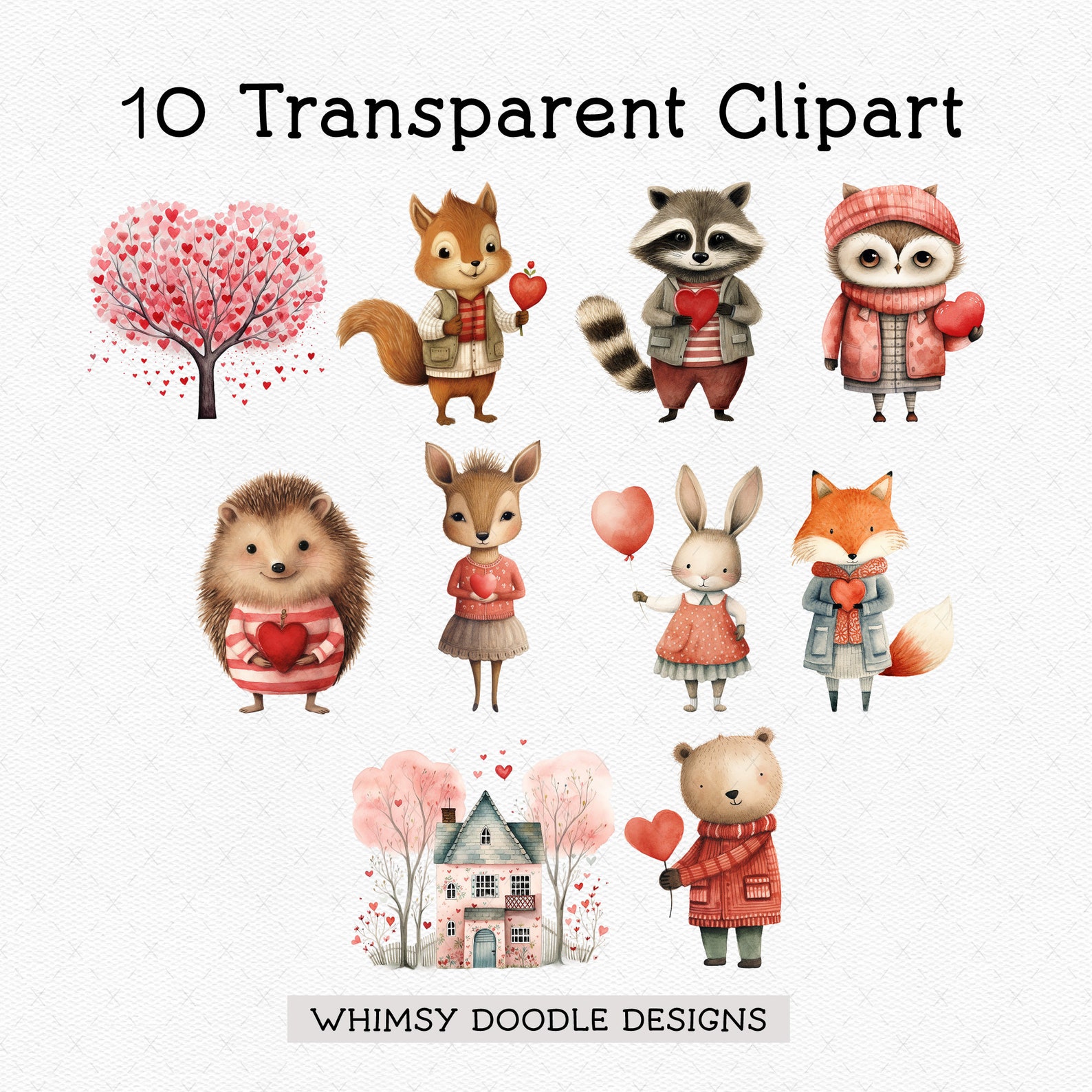 Cute Woodland Valentines Animals Clipart, Forest Friends Digital ...