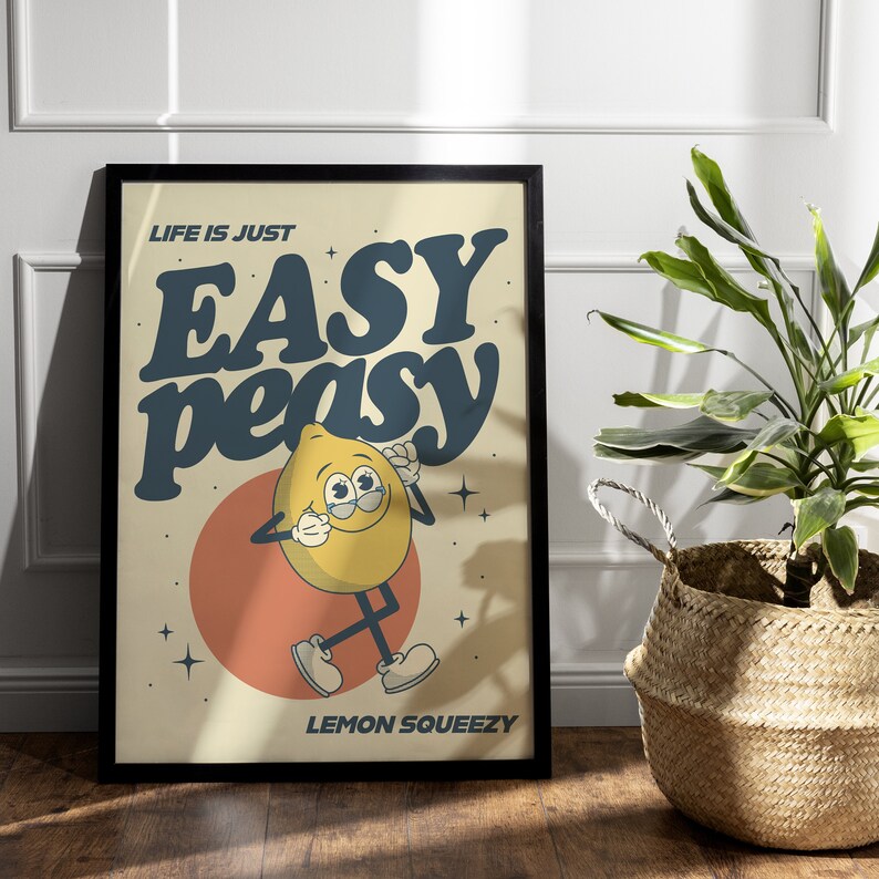 Easy Peasy Lemon Squeezy Poster, Retro Character Printable Wall Art ...