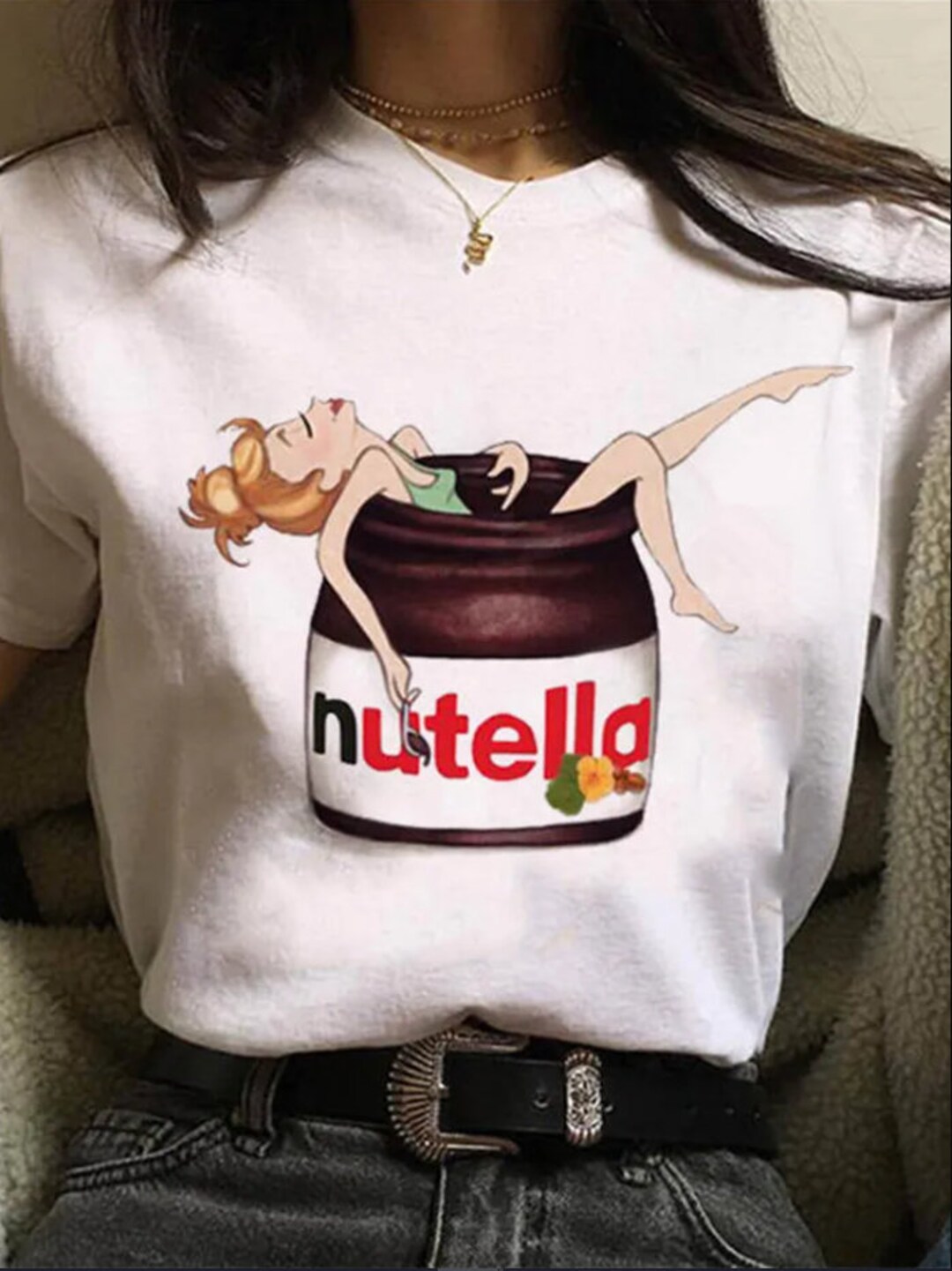 Deliciously Fun Nutella Bath Graphic Tee: Quirky Girl-in-nutella Design ...