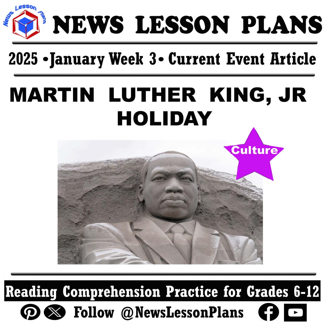 Martin Luther King, Jr. Holiday_ PDF Lesson Plan for Reading ...