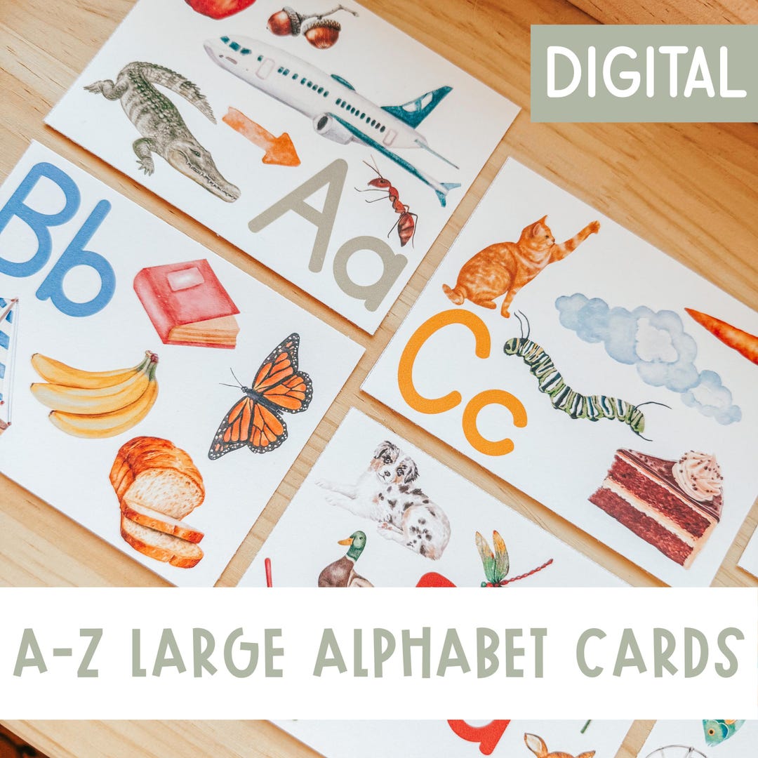 Large Alphabet Cards With Pictures, Montessori Flashcards, Pre-school ...
