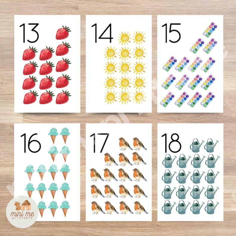Numbers 1-20 Flash Cards: Watercolor Counting Cards (digital Download ...