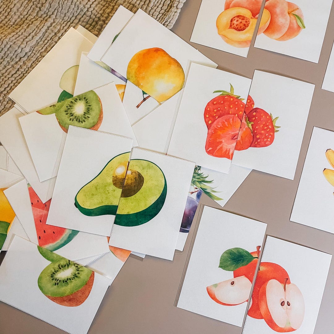 Matching Fruit Cards, Watercolor Montessori Material, Homeschool and ...