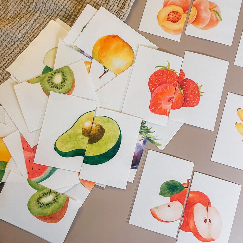 Matching Fruit Cards, Watercolor Montessori Material, Homeschool and ...