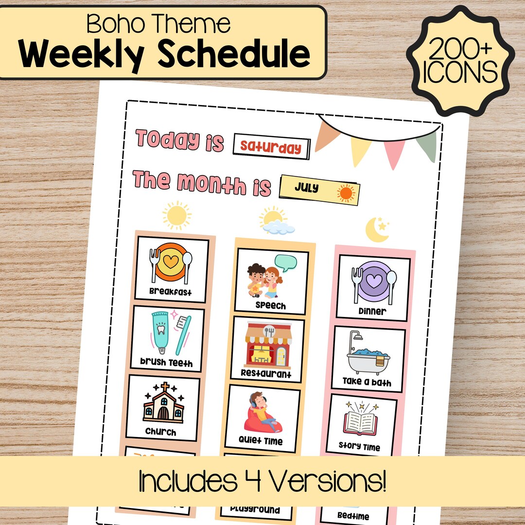 Boho Kids Daily Schedule Planner: Visual Routine Chart (digital ...