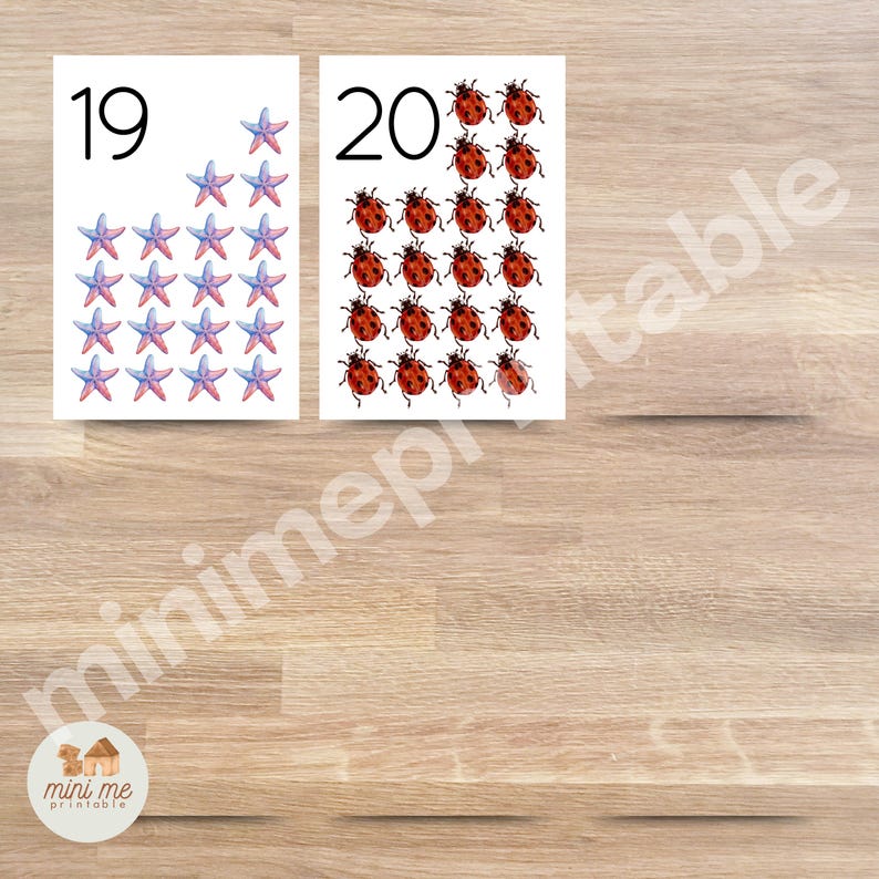 Numbers 1-20 Counting Cards, Montessori Flashcards, Pre-school Cards ...