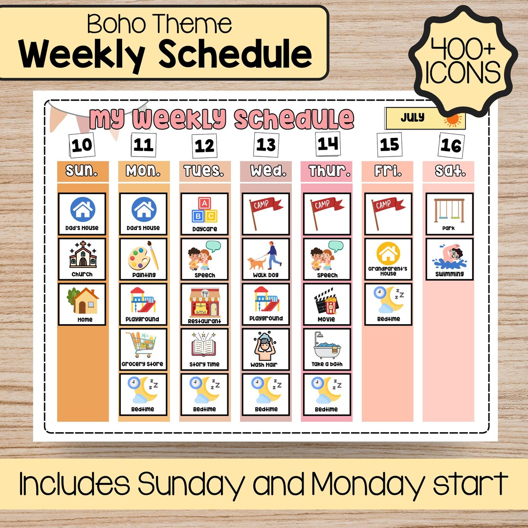 Boho Kids Weekly Planner: Visual Schedule Chart With 400+ Icons ...