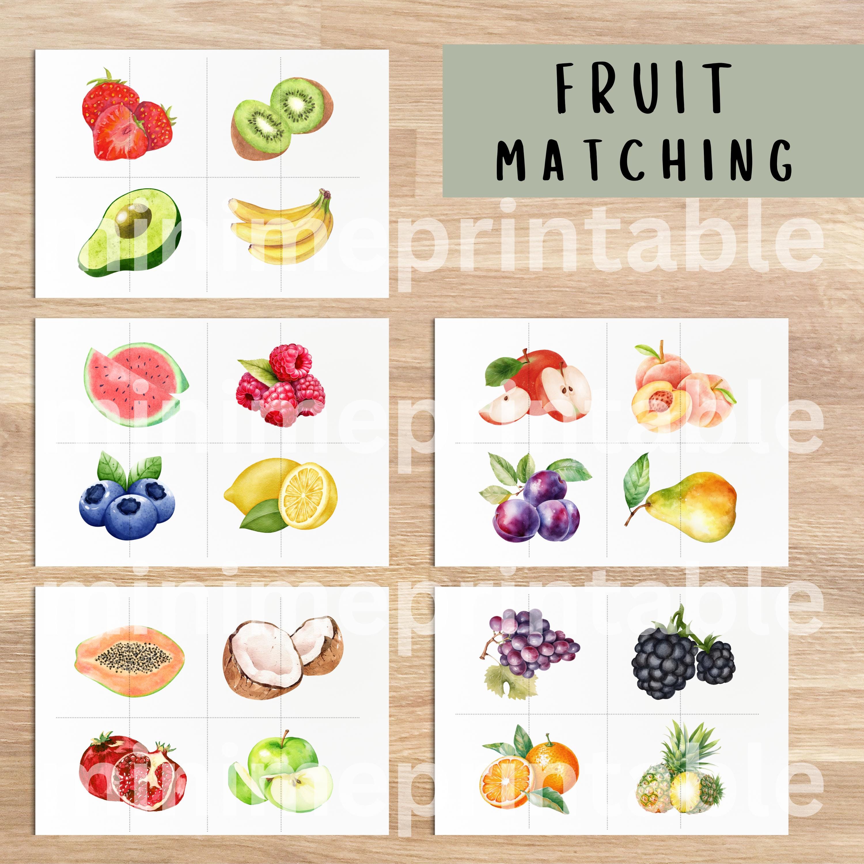 Matching Fruit Cards, Watercolor Montessori Material, Homeschool and ...