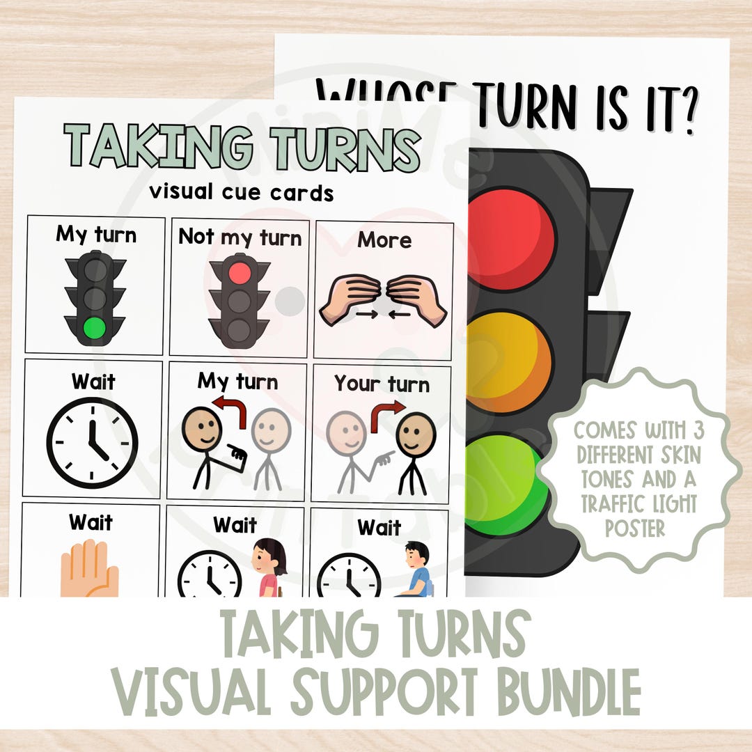 Visual Behavior Cue Cards & Traffic Light Poster | Turn-taking, Sharing ...