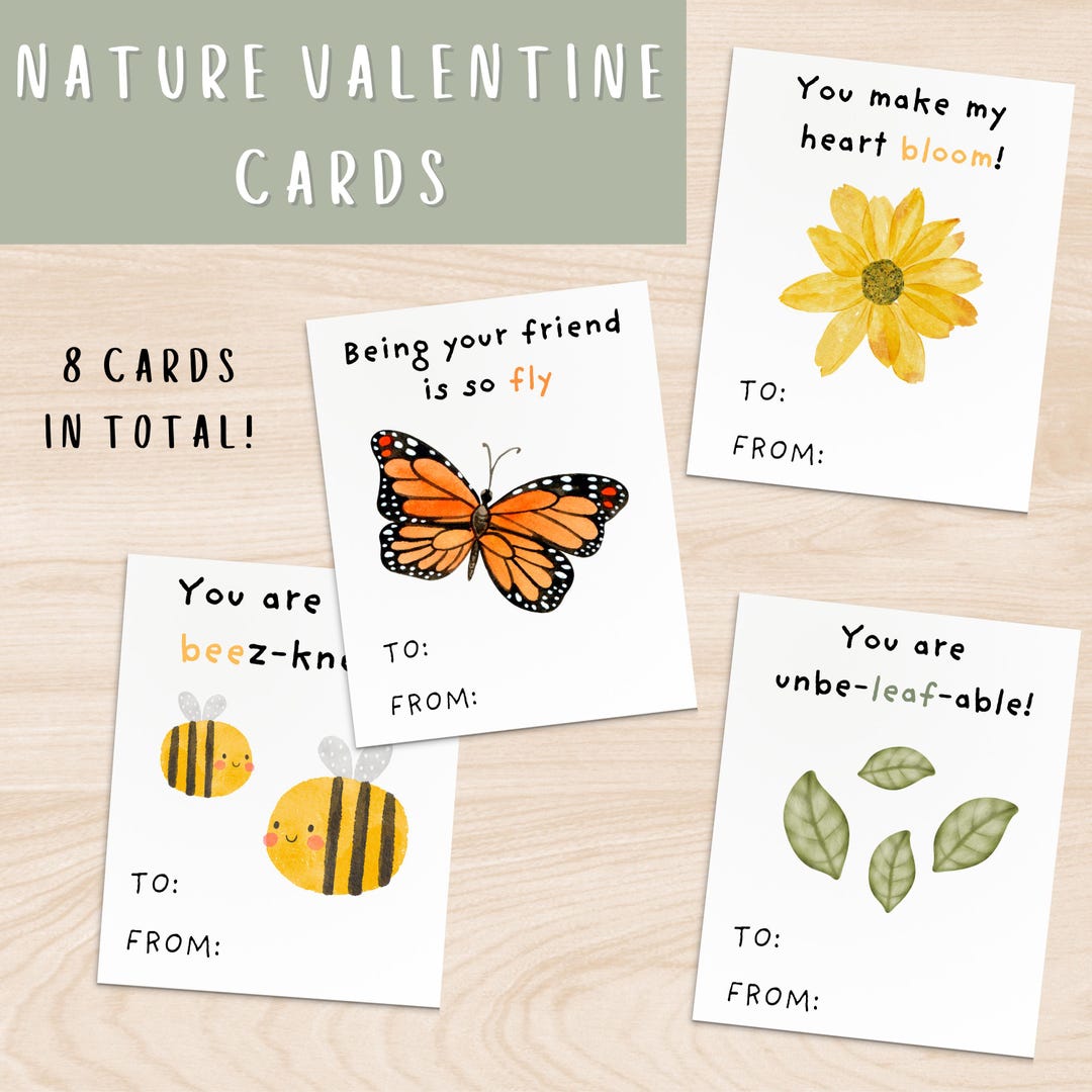 Valentine's Day Nature Cards for Kids, Printable, Nature Puns, Woodland ...
