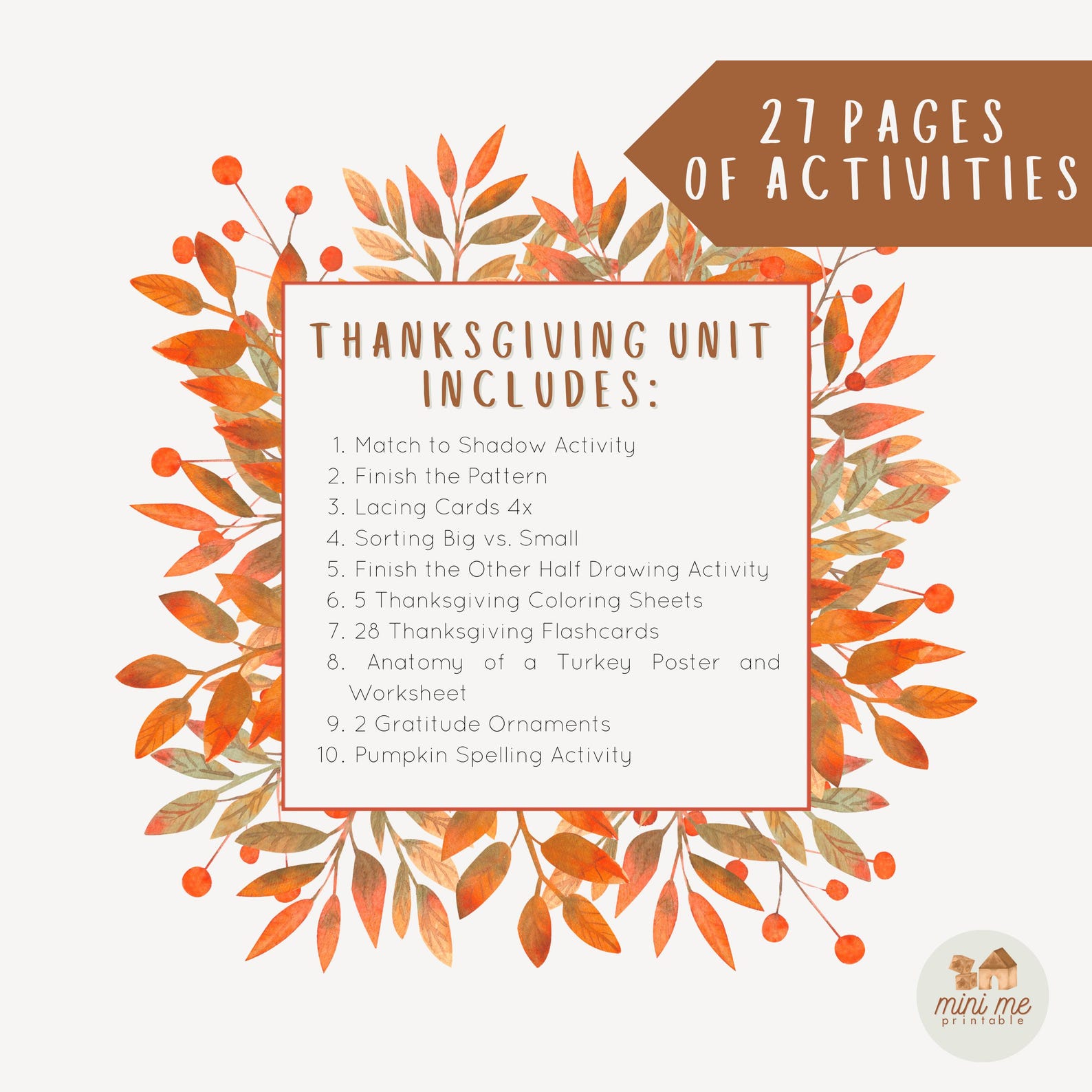 Thanksgiving Learning Unit: Preschool & Kindergarten Printable (instant ...