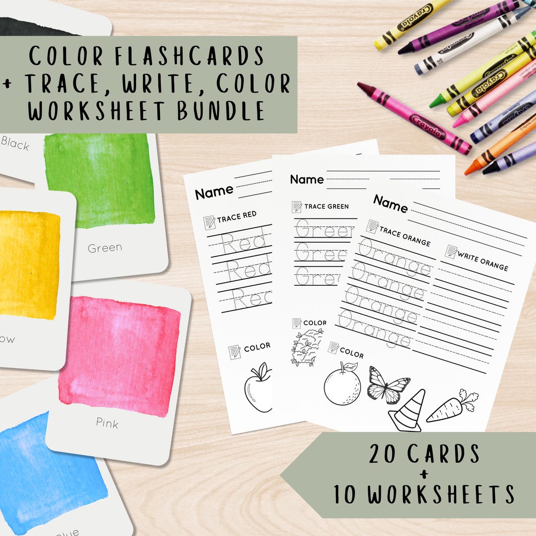 Learning Colors Flashcards & Worksheets Bundle (digital Download) - Etsy