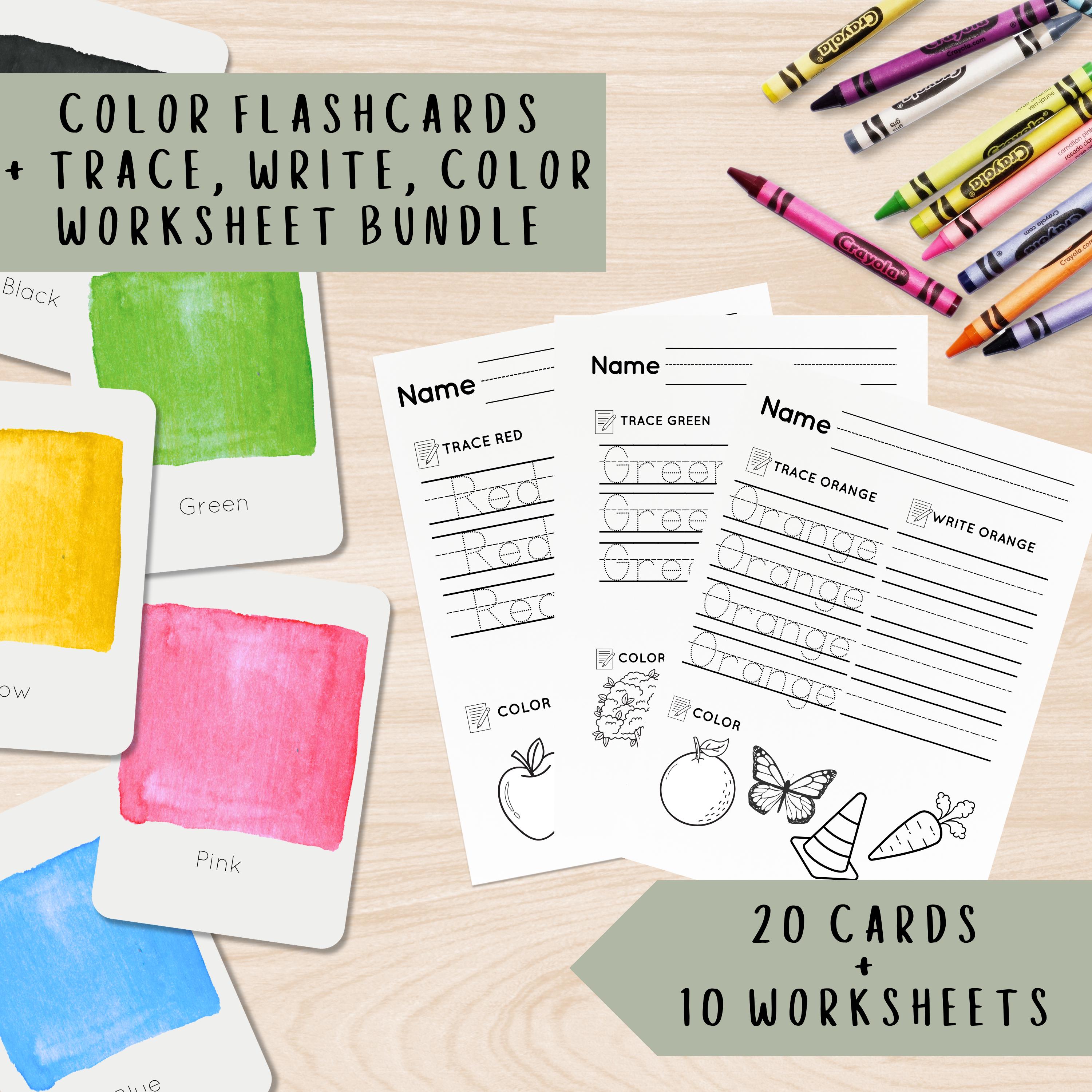 Learning Colors Flashcards and Worksheet Bundle, Montessori Flashcards ...