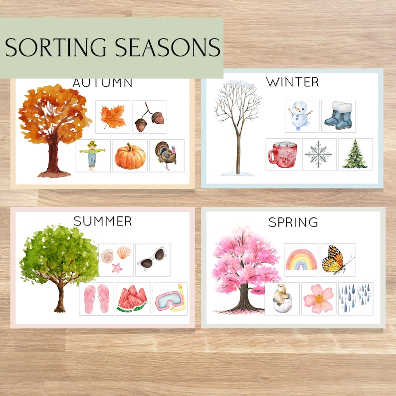 Seasons Matching Game Printable: Montessori Circle Time Activity (PDF ...