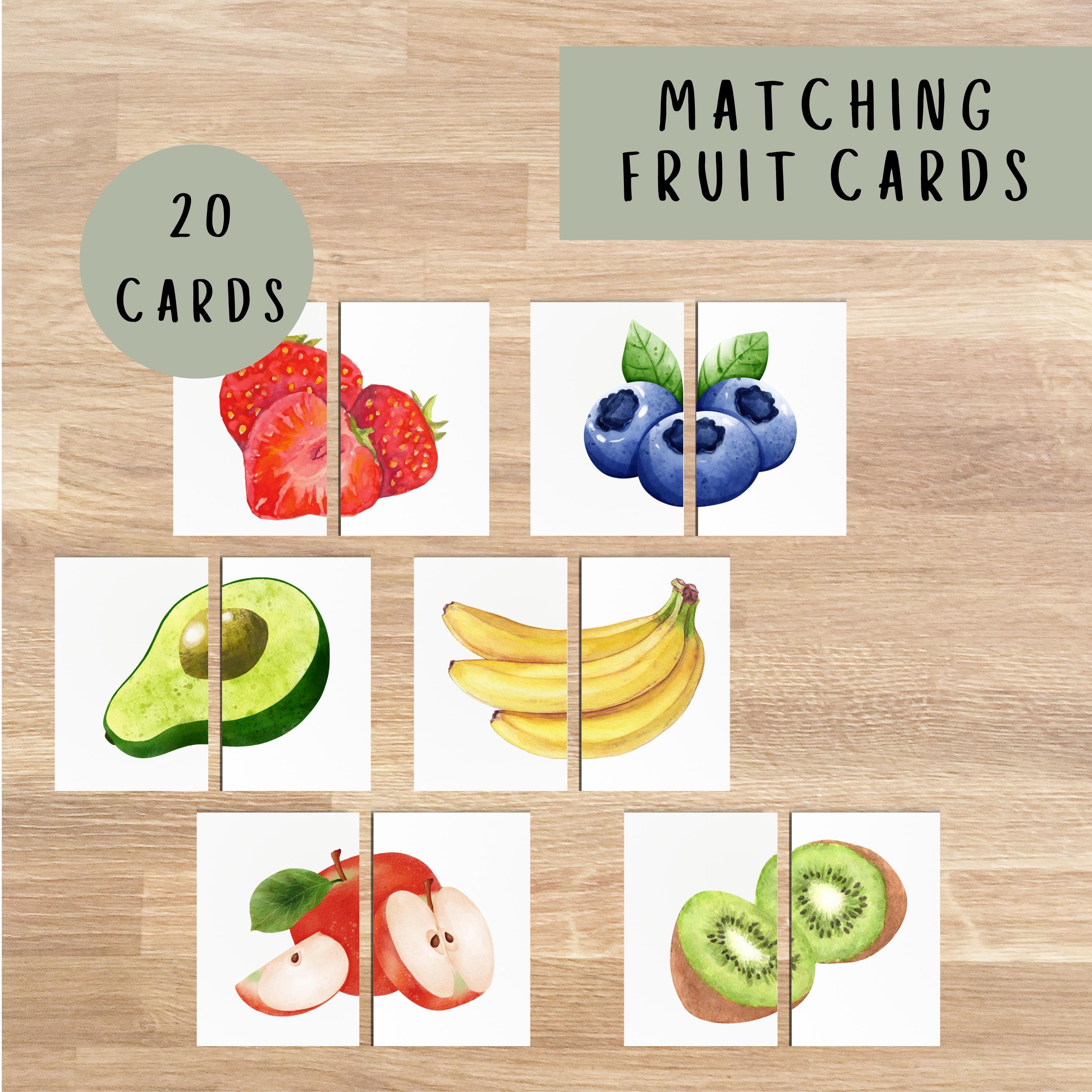 Matching Fruit Cards, Watercolor Montessori Material, Homeschool and ...