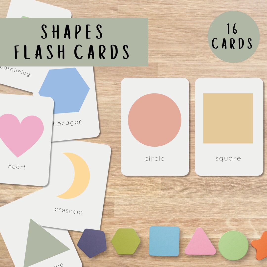 Learning Shapes Flashcards, Montessori Material, Pre-school Cards ...