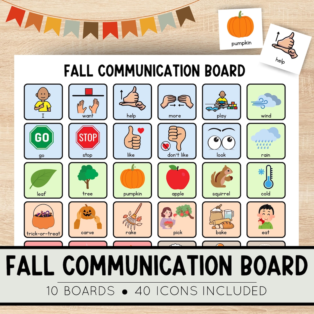 Fall Communication Board Printable – 10 Boards & 40+ Icons- Color-coded ...