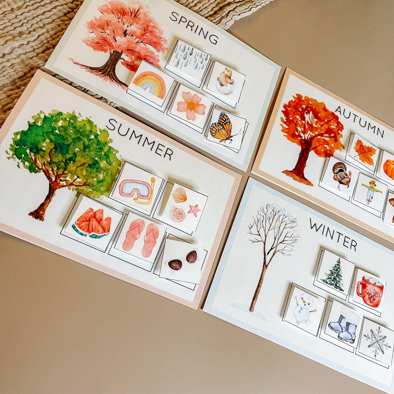 Seasons Matching Game Printable: Montessori Circle Time Activity (PDF ...