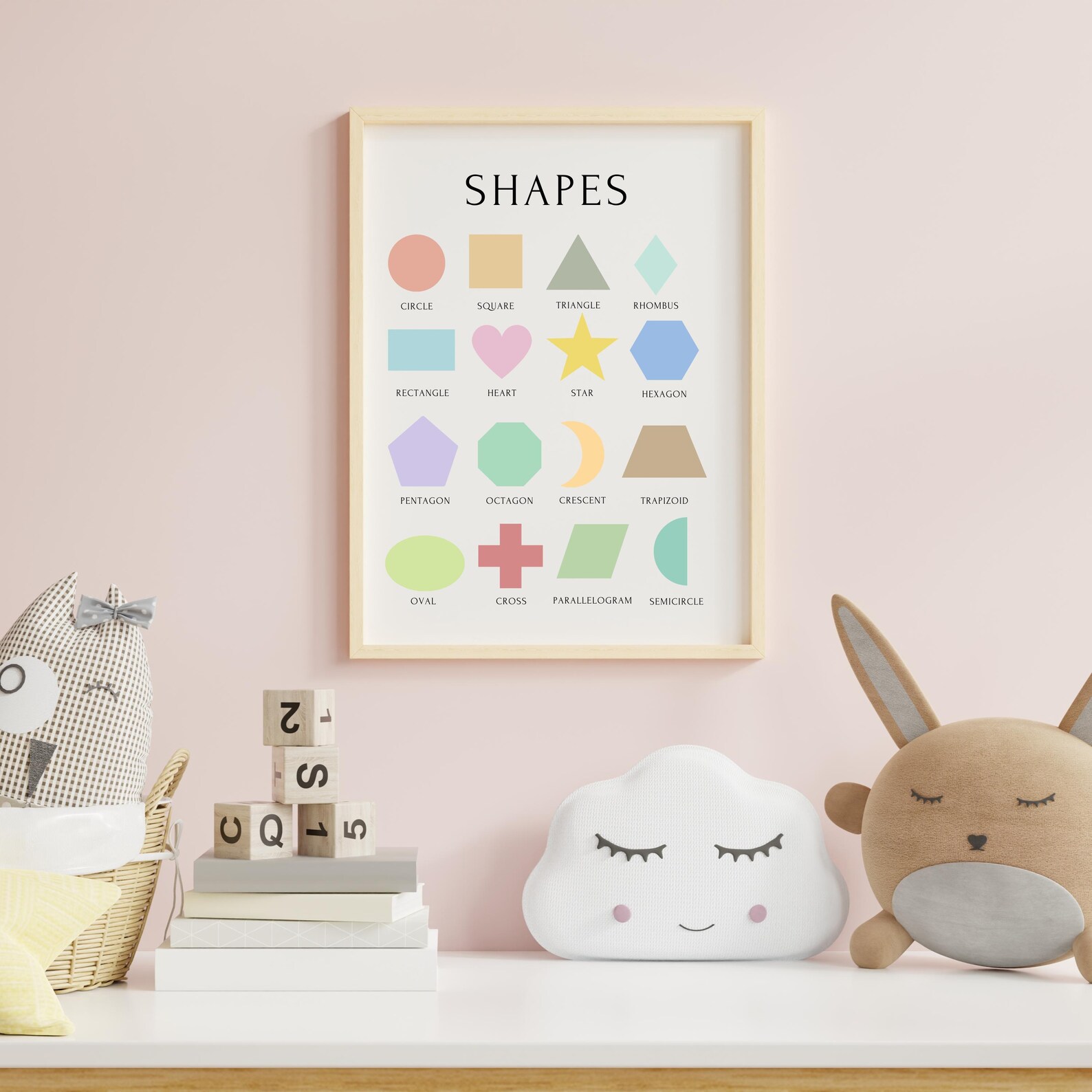 Learning Shapes Poster, Montessori Wall Decor, Pre-school Cards ...