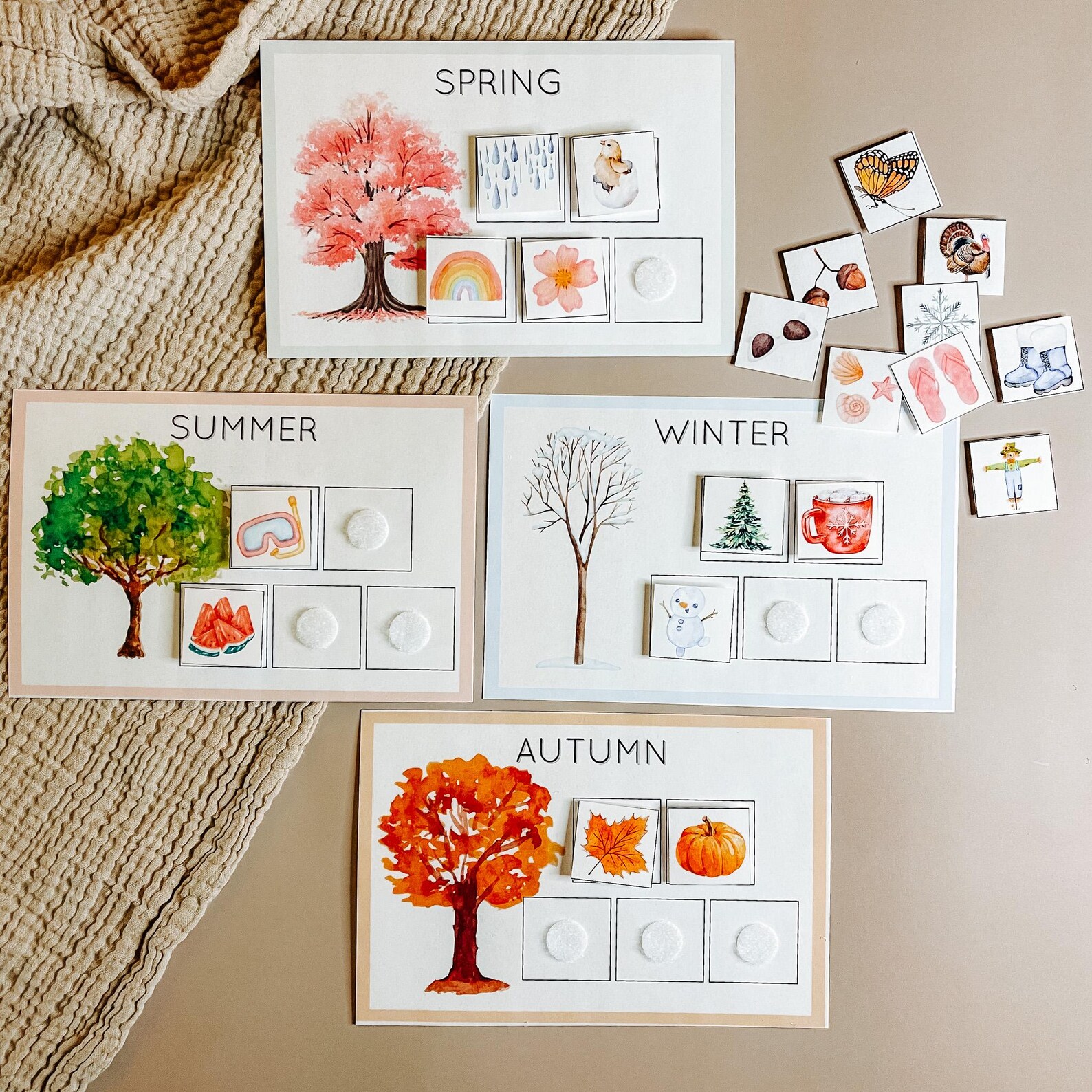 Seasons Matching Game Printable: Montessori Circle Time Activity (PDF ...