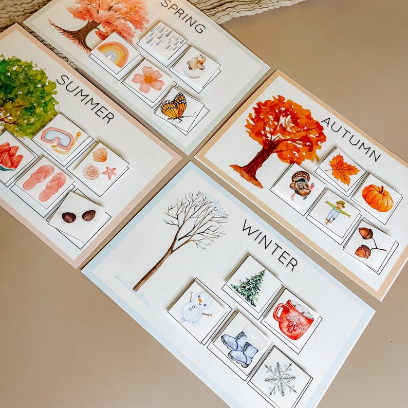 Seasons Matching Game Printable: Montessori Circle Time Activity (PDF ...
