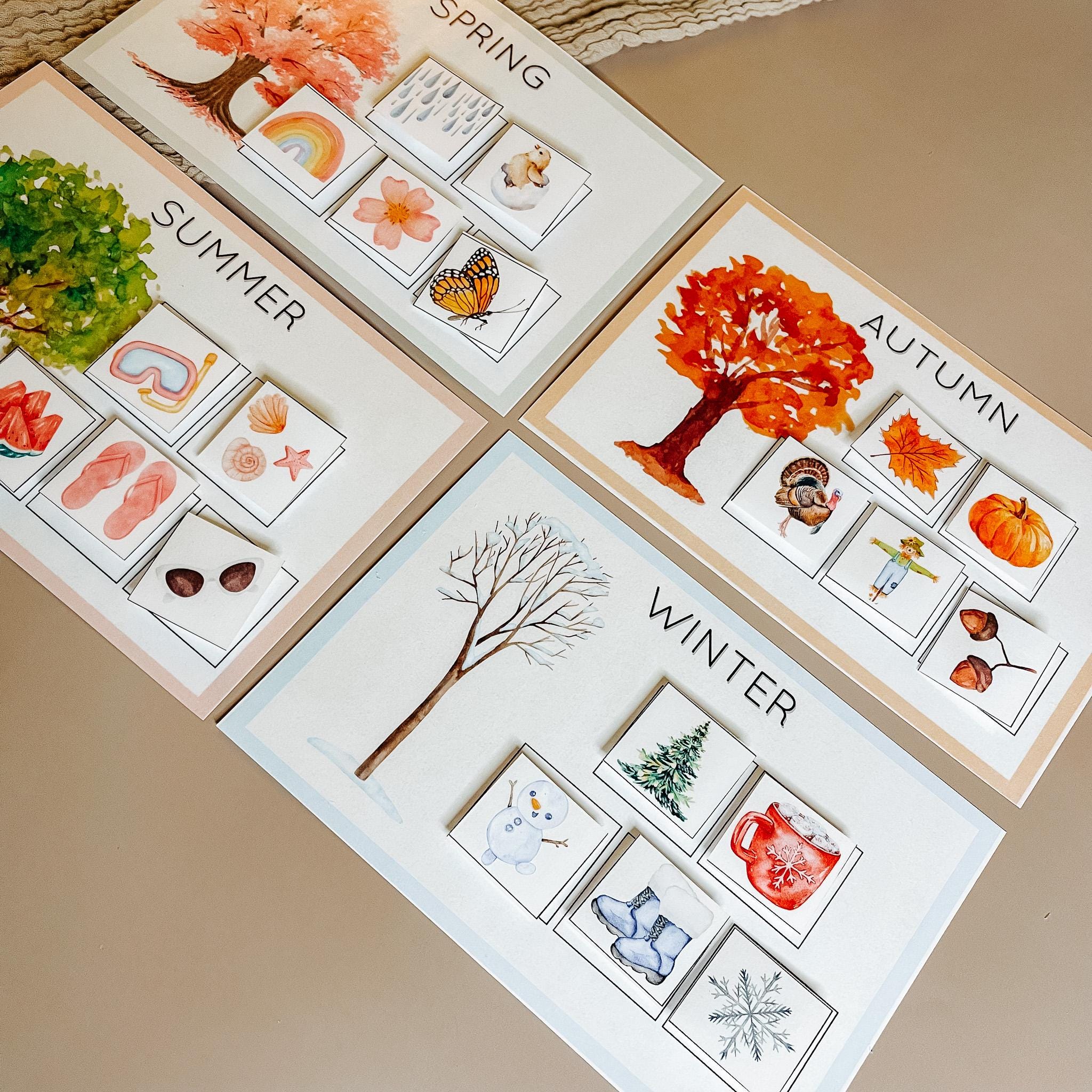 Seasons Matching Game Printable: Montessori Circle Time Activity (PDF ...