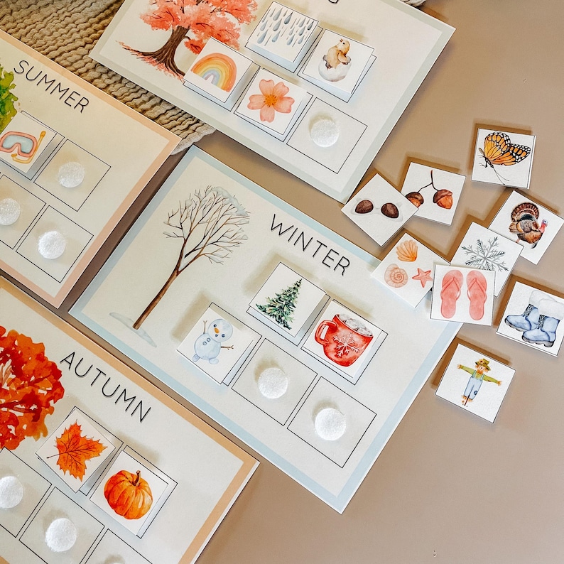 Seasons Matching Game Printable: Montessori Circle Time Activity (PDF ...