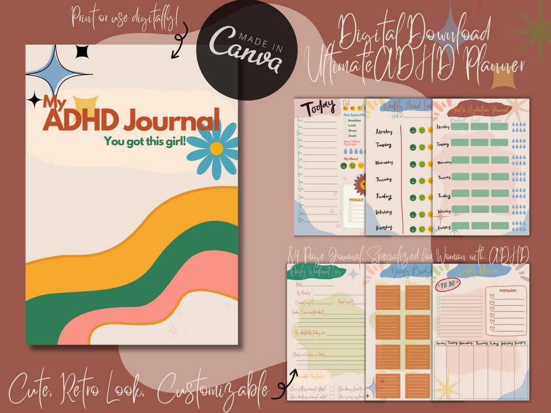ADHD Digital Printable PDF Adult Womans Planner Journal - Etsy