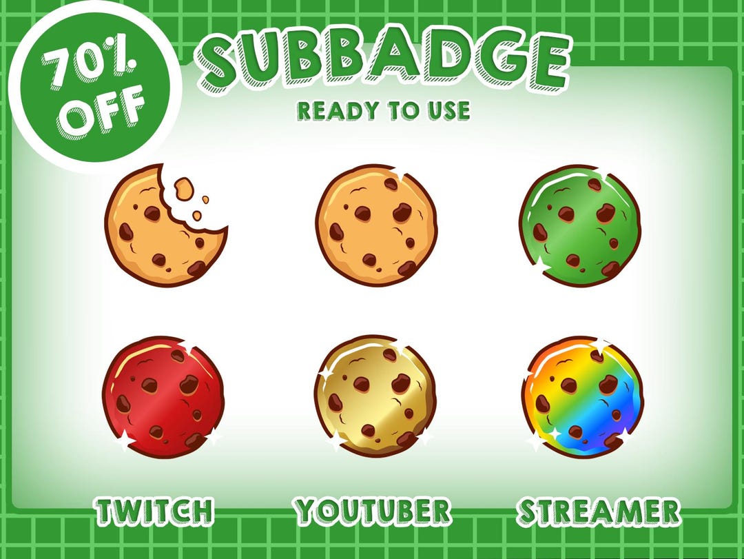 6x COOKIE SUB BADGES for Twitch | Streaming Cheer Badges | Tasty ...