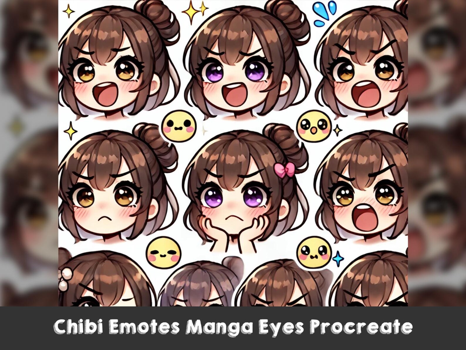 Procreate Kawaii Chibi Faces Stamp Brushes - Anime Emotions, Manga Eyes ...