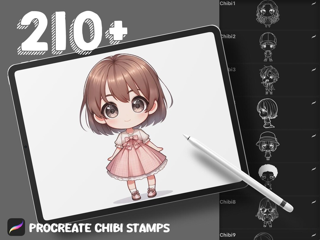 210 Procreate Chibi Character Stamps & Anime Eyes Pack: Premium Chibi ...