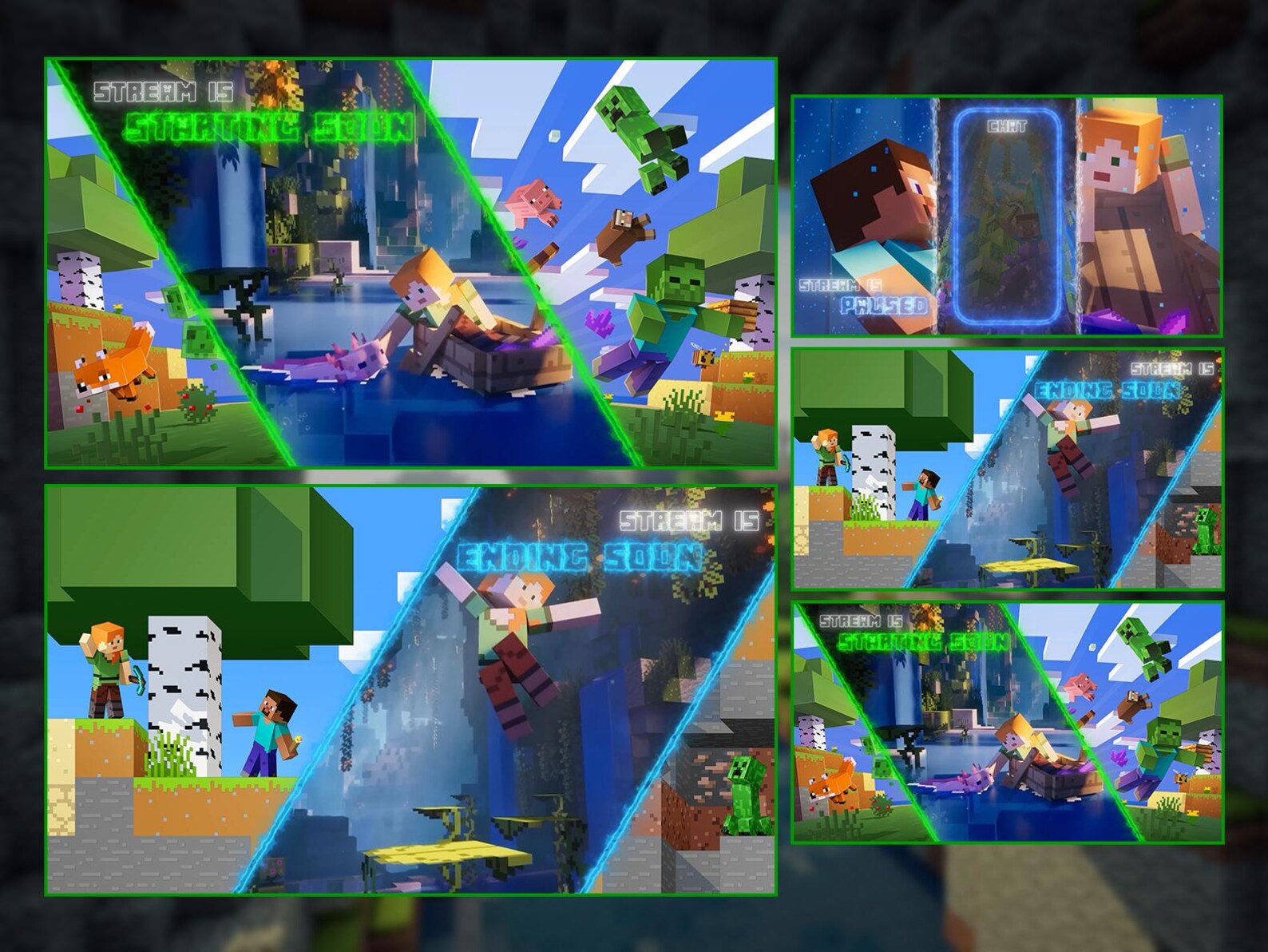 Minecraft Twitch Kick Stream Overlays | Vtuber Background Assets Twitch ...