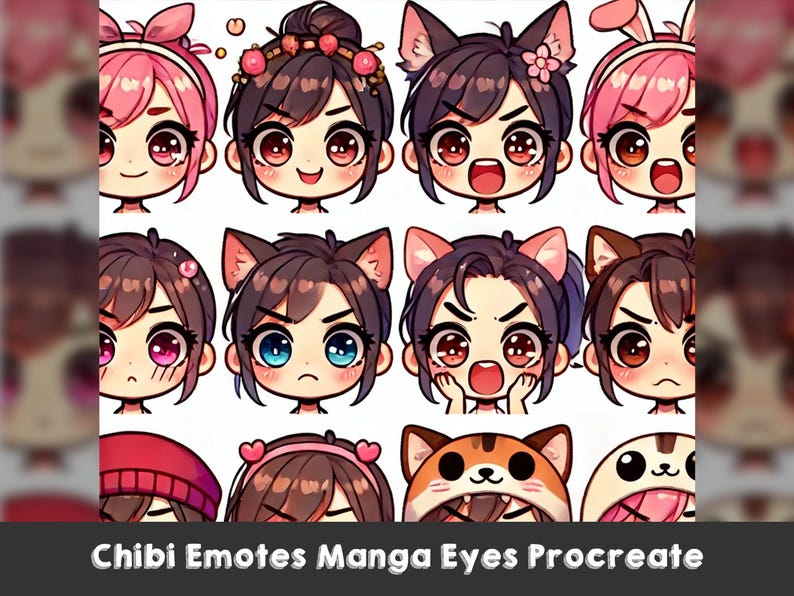 Procreate Kawaii Chibi Faces Stamp Brushes - Anime Emotions, Manga Eyes ...