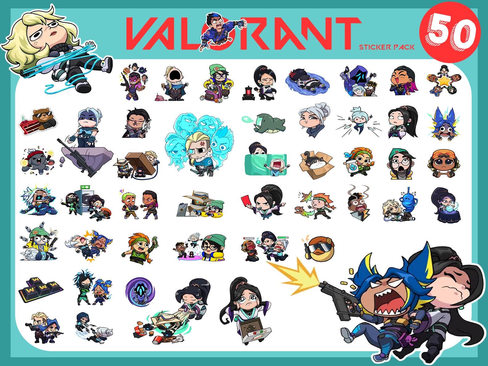50 Valorant-themed Digital Stickers | Animated Emotes for Youtube ...